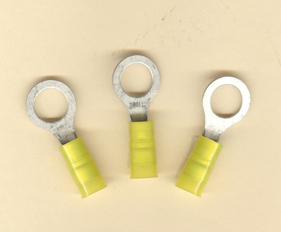 25 Yellow NYLON Insulated RING Terminal Connector 12-10 Wire Gauge AWG ...