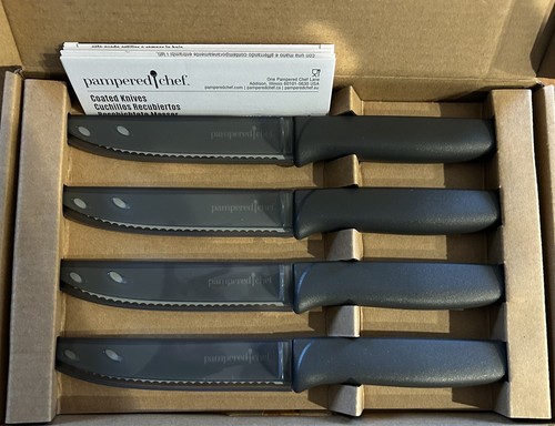 New Pampered Chef Coated Steak Knife Set 100750 4 Knives with Covers ...