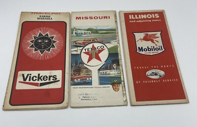 Lot/ 3 Vintage Road Maps Kansas(Vickers) Missouri(Texaco) Illinois ...