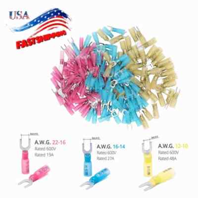 22-10AWG M5 Stud Insulated Heat Shrink Fork Wire Spade Crimp Terminal ...