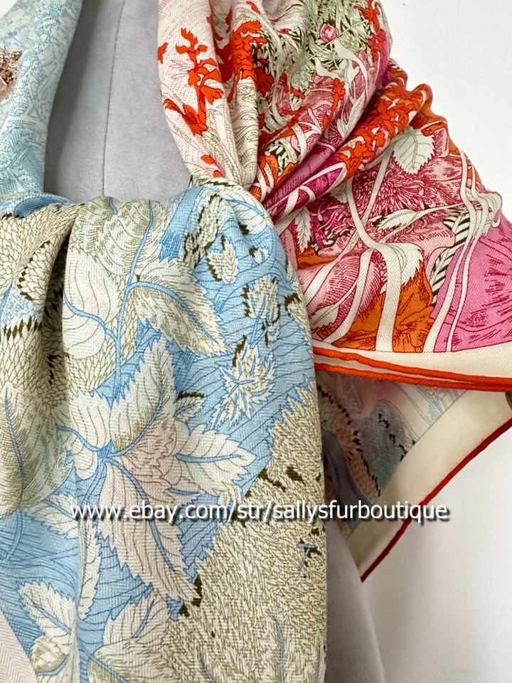 Sallys Boutique 70% Cashmere 30% Silk Wrap Scarf Nature Print 2 Face ...