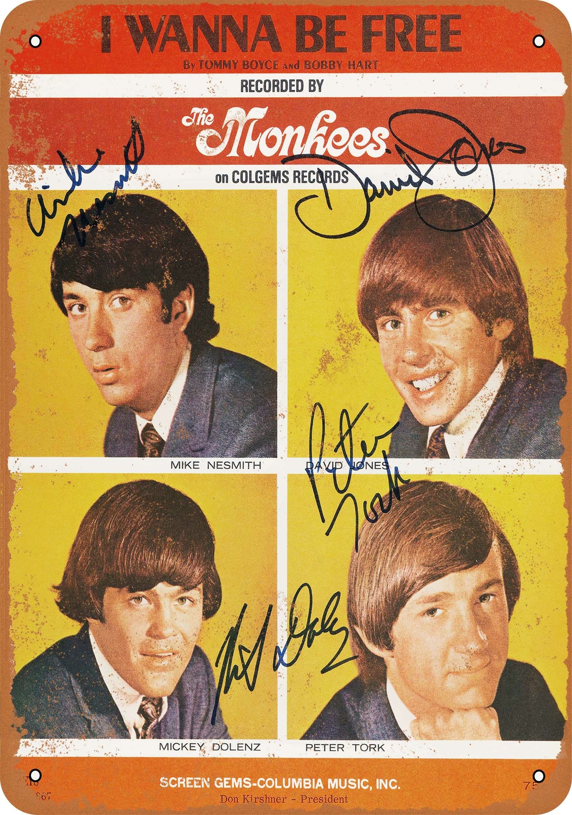 Metal Sign - 1966 The Monkees I Wanna Be Free - Vintage Look ...