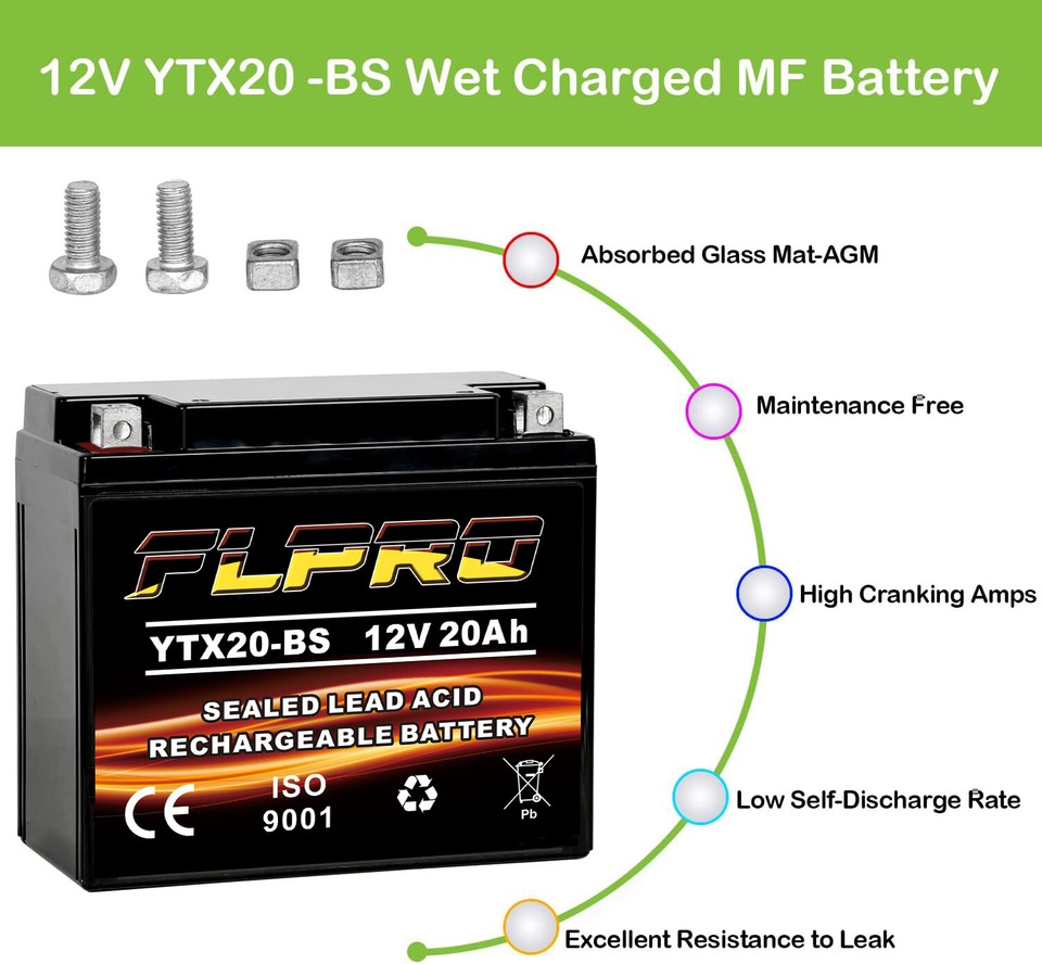 YTX20 BS ATV Battery Maintenance Free Sealed YTX20-BS Powersports ...