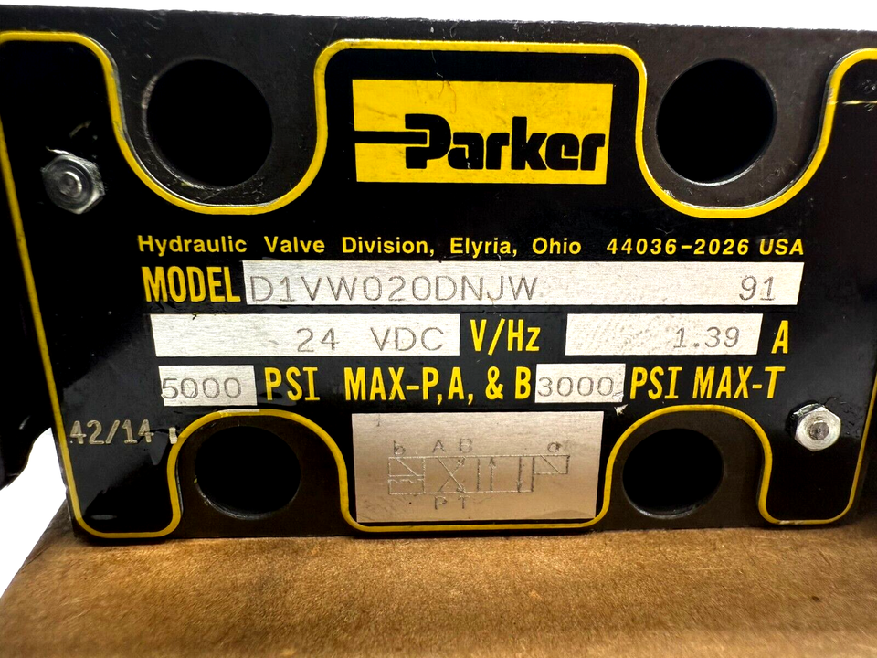 Parker D1VW020DNJW, Hydraulic Directional Control Valve 24 VDC, 5000PSI ...