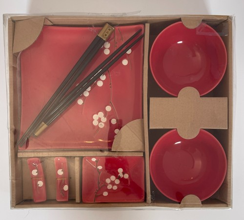 10 Piece Red Sushi Plate Set ~ Asian Cherry Blossom Ceramic | eBay