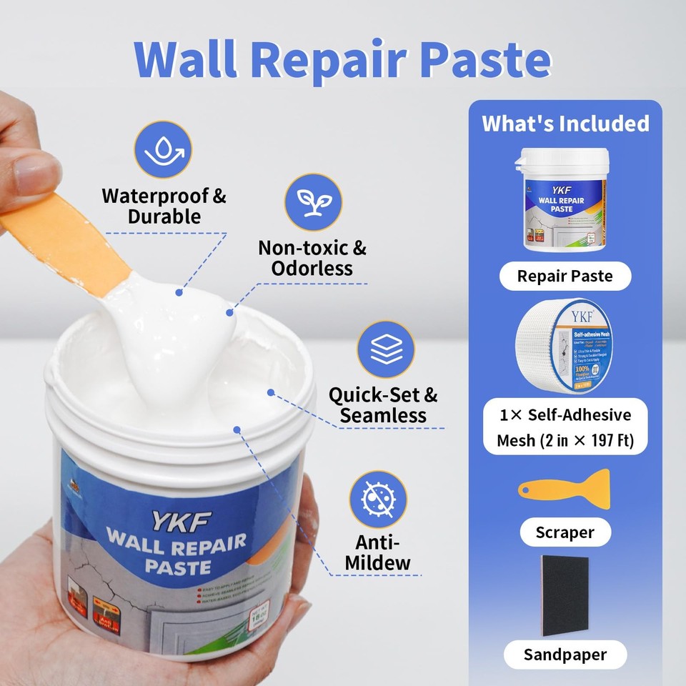 Drywall Repair Kit (18 oz) - Spackle Wall Repair Paste with Scraper ...
