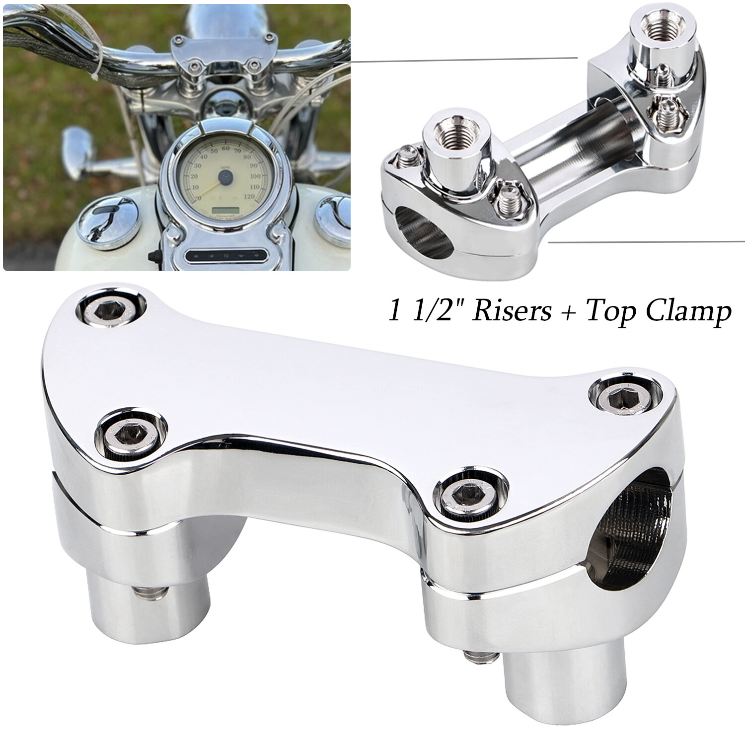 1 1/2" Risers W/ Top Clamp For Harley Softail Sportster Dyna Fatboy ...
