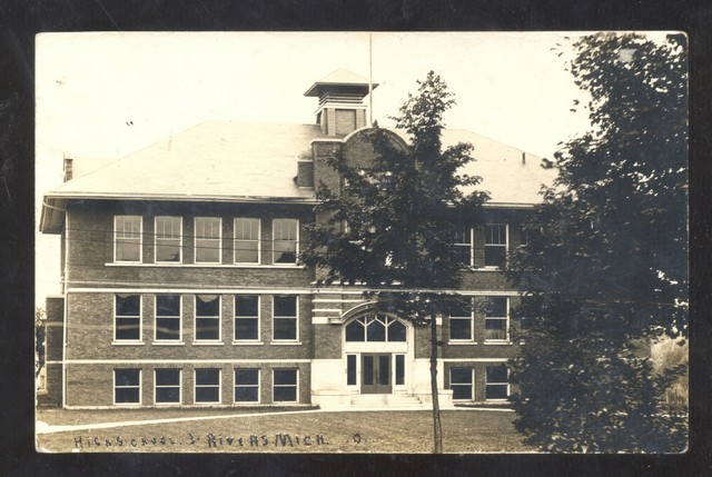 RPPC THREE RIVERS MICHIGAN HIGH SCHOOL BUILDING VINTAGE REAL PHOTO ...