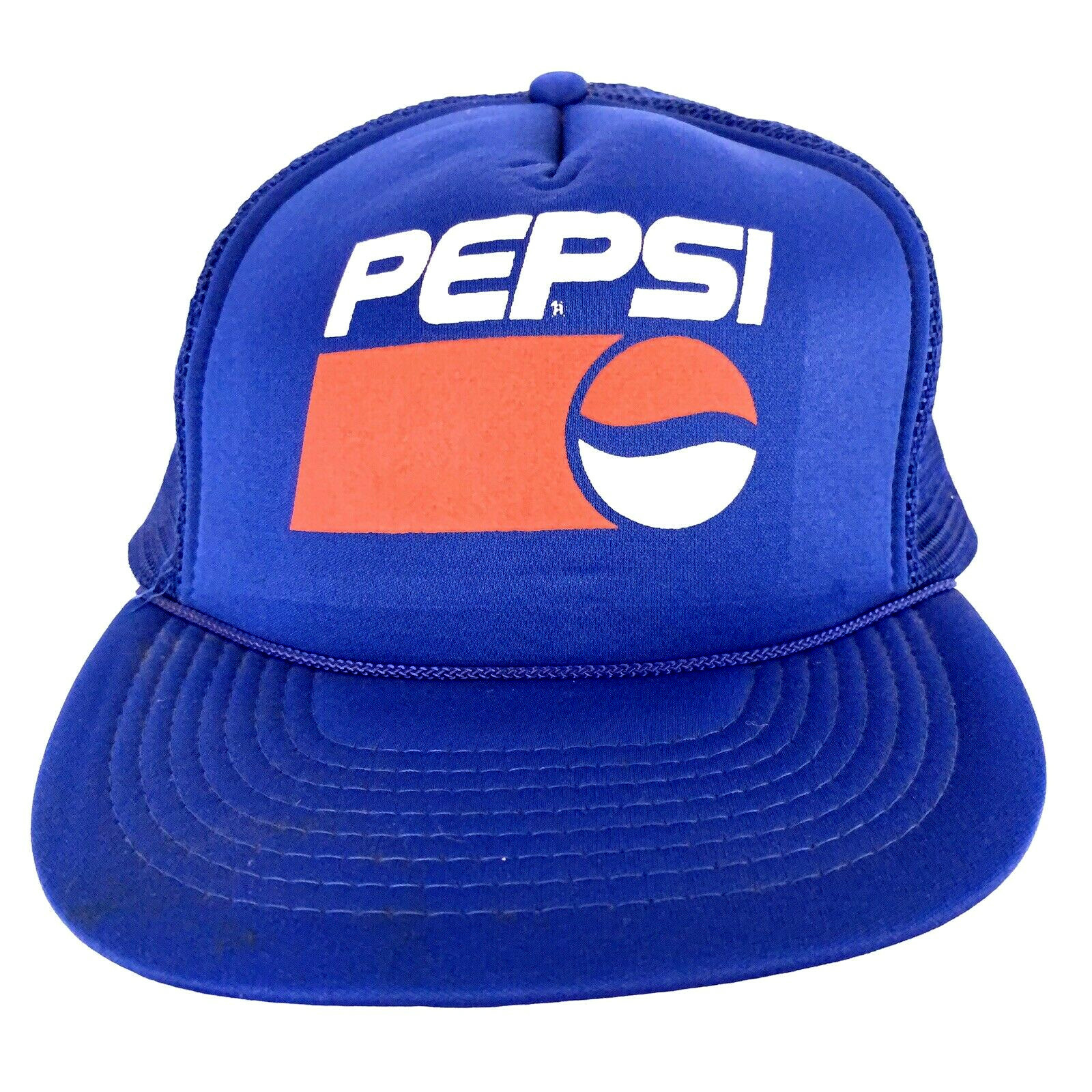 Vtg 80s Pepsi Logo Hat Soda Pop Cola Script Mesh Snap Back Baseball ...