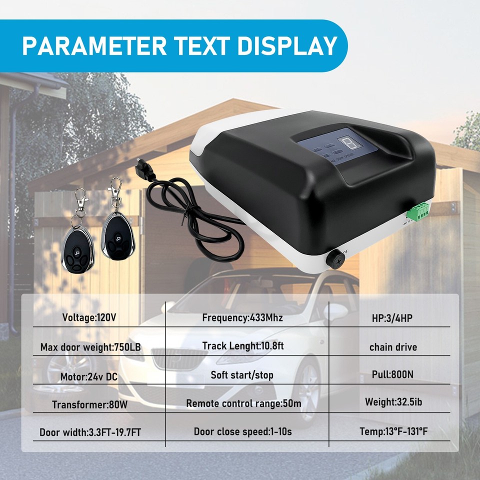 750lb 3/4HP Smart Garage Door Opener Wifi Chain Drive Motor Ultra-Quiet ...