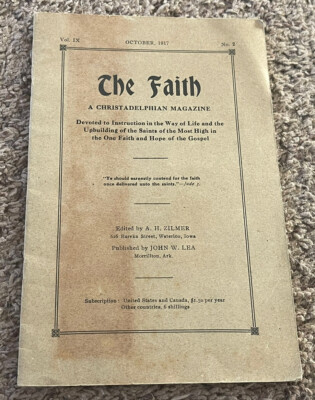 Rare 1917 THE FAITH Magazine, Christadelphian, 48 Pages | eBay