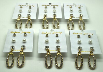 Set Pack of 18 pair faux pearl ball/ston stud/dangle post fashion ...