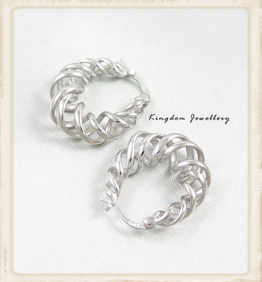 Solid 925 Sterling Silver 21 mm Coiled design Lever Back Closure Hoop ...