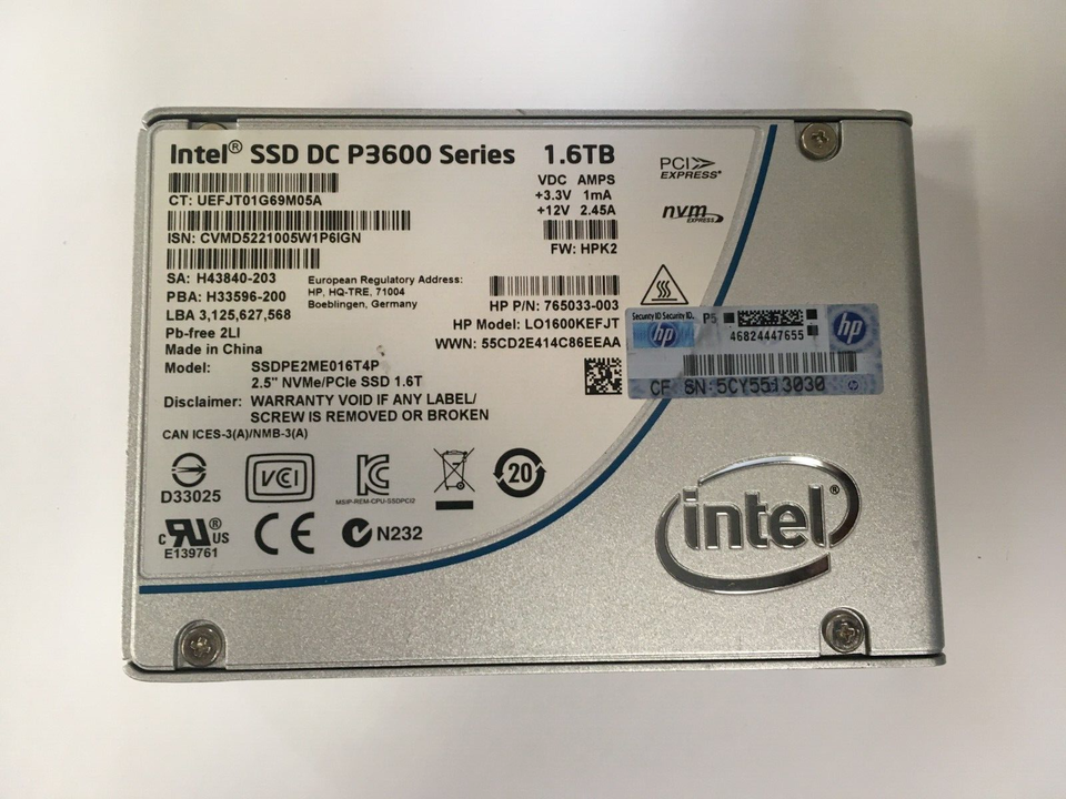 Intel DC P3600 1.6TB 2.5" NVMe PCIe Gen3 x4 U.2 SFF U.2 SFF SC MLC SSD ...