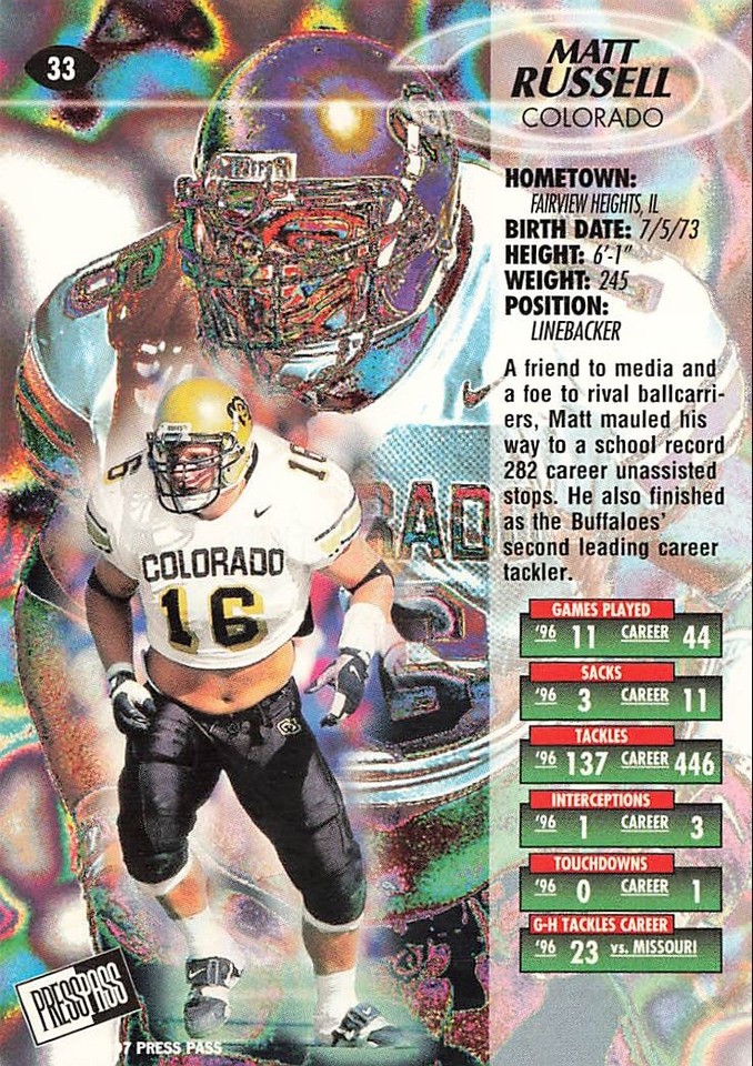1997 Press Pass #33 Matt Russell Colorado Buffaloes | eBay
