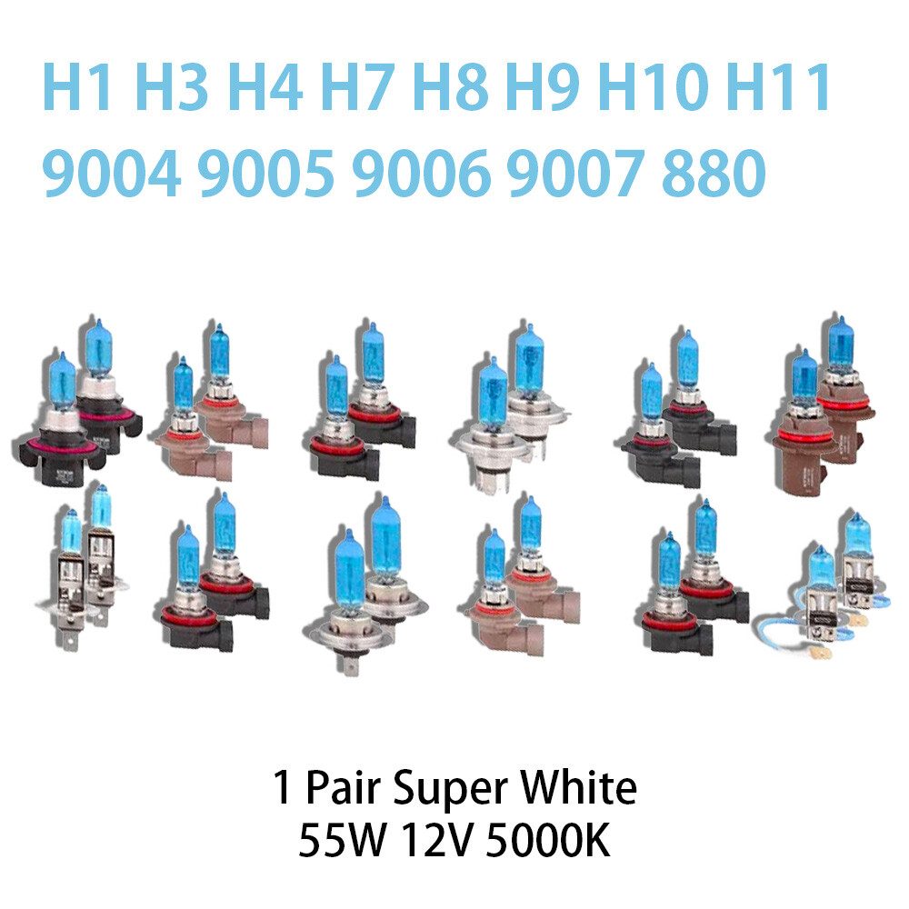 Halogen Headlight Xenon Lightbulb 12V 55W 5000K Pair White High / Low ...