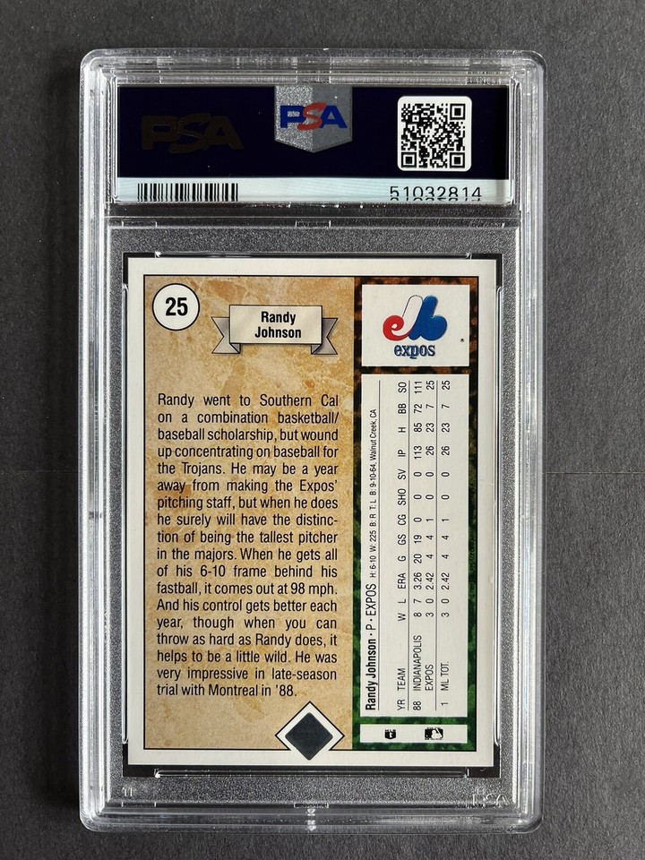 1989 UPPER DECK Randy Johnson #25 Star Rookie RC PSA8 NM-MT Expos HOF ...
