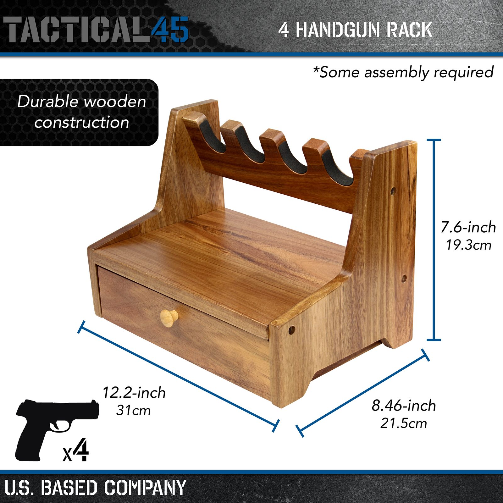 Tactical45 Gun Safe Pistol Rack - 4 Handgun Pistol Stand with Ammo ...