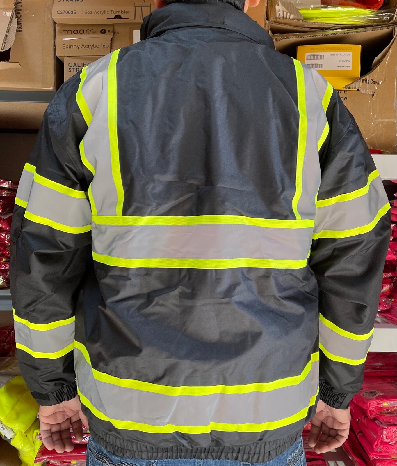 Black Class 3 Reflective Safety Bomber Jacket with Quilted Liner | eBay