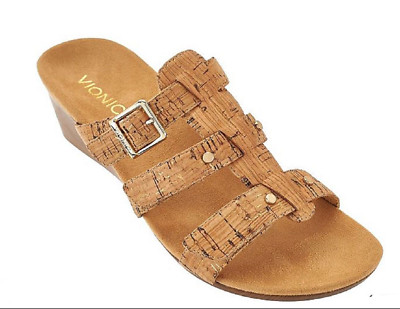 Vionic Orthaheel PARK RADIA Adjustable Strap Wedge Slides GOLD CORK 7M ...