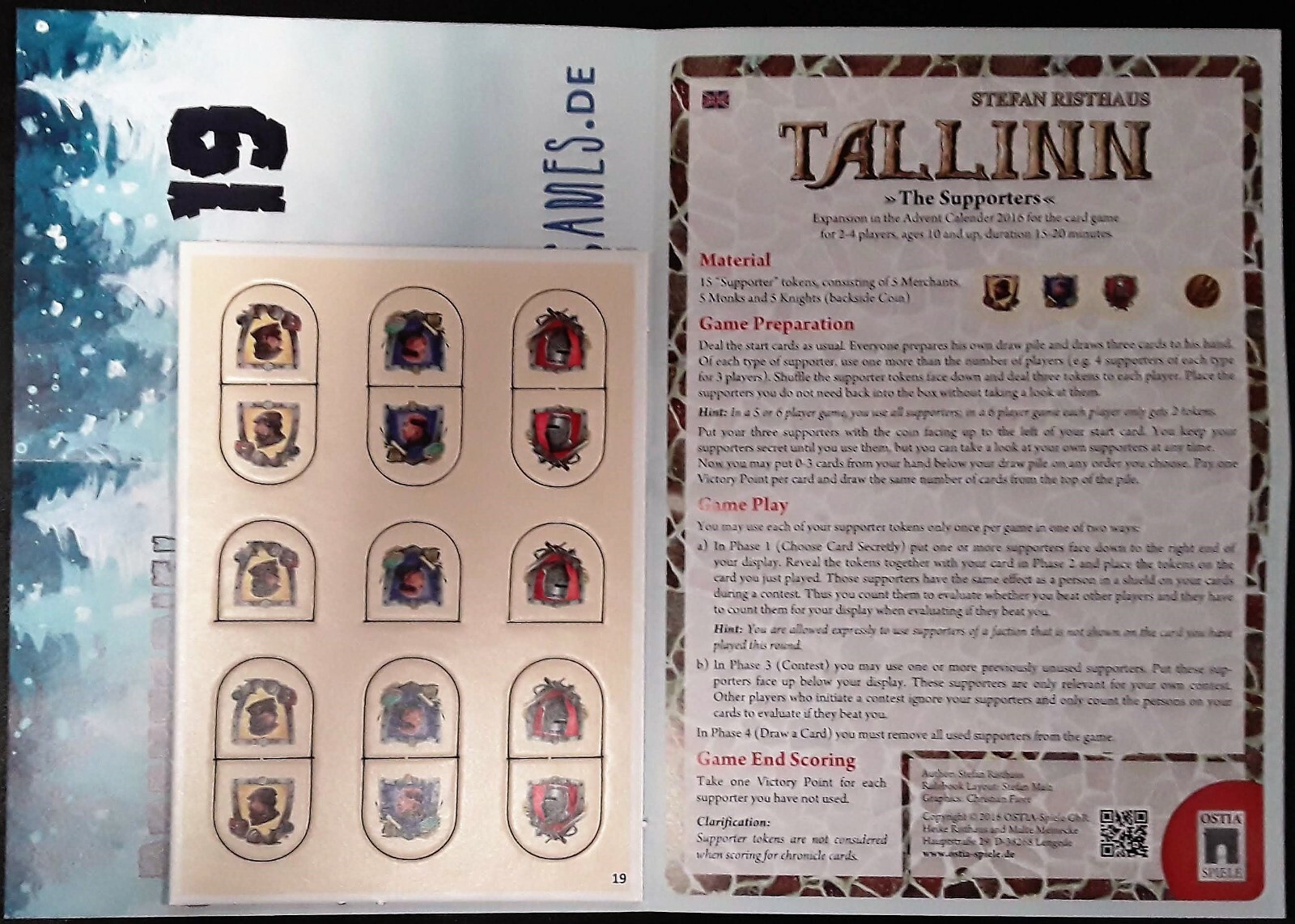 2016 ADVENT Calendar Promo 19: TALLINN THE SUPPORTERS Brettspiel Game ...