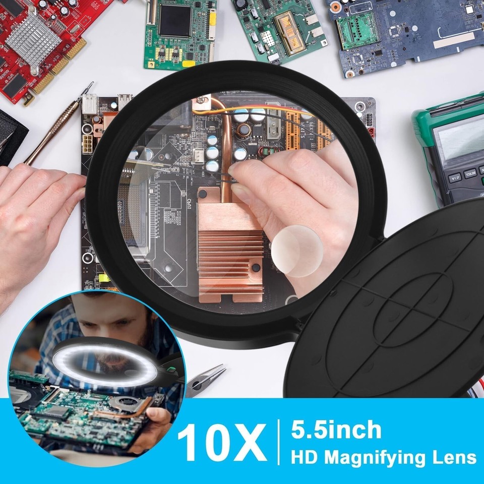 10X 20X Magnifying Glass with Light and Stand, 36 LED Dimmable Floor ...