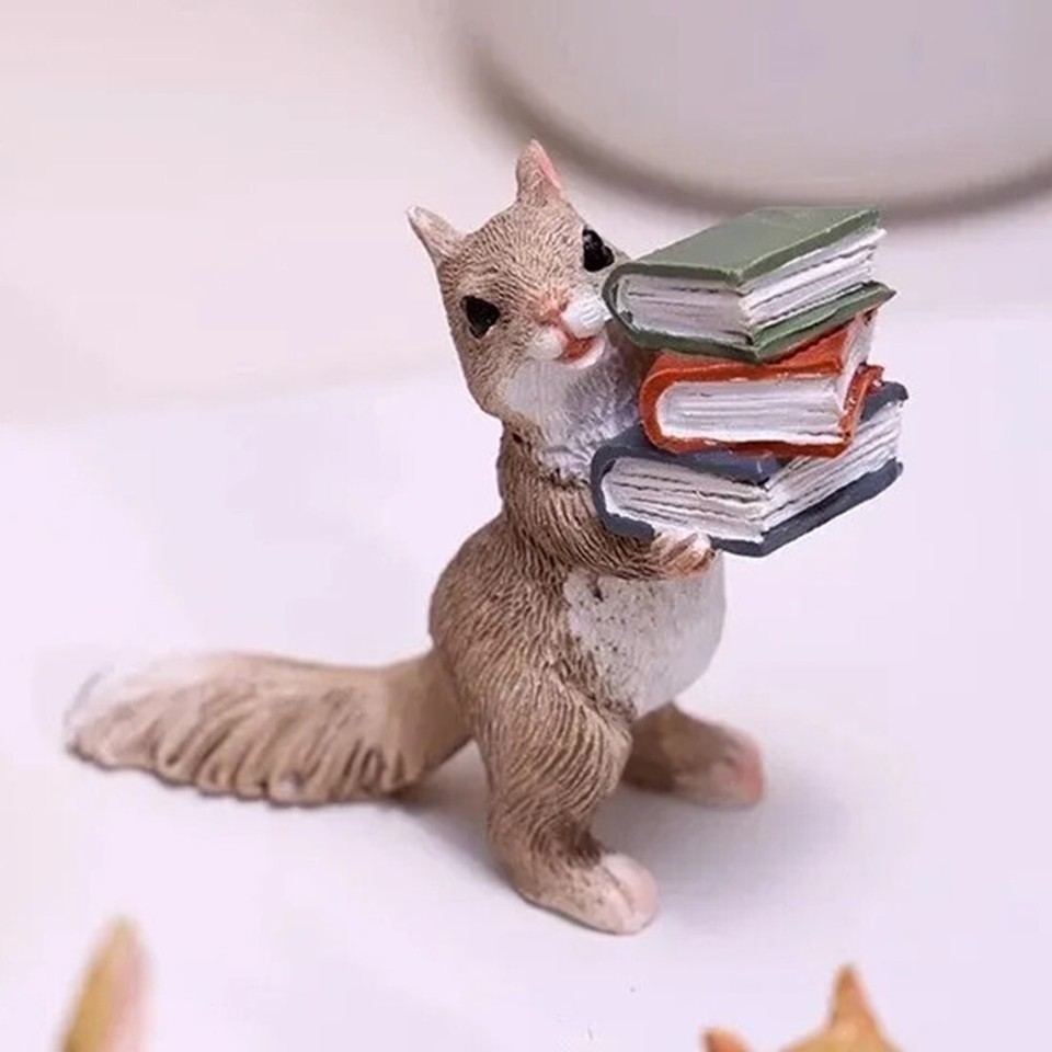 Squirrel With Book Statue Garden Sculpture Tabletop Figurine Home Decor ...