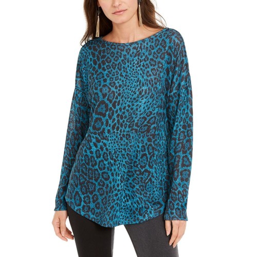 INC NEW Women's Tahitian Tide Metallic Cheetah-print Casual Sweater Top ...