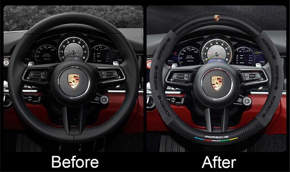 15''Round Steering Wheel Cover X1CarbonLeather For Porsche Car ...