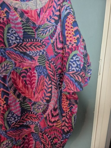 Box2 One Size Plus Size Pink Floral 100% Linen Blouse Top (225/144/v ...