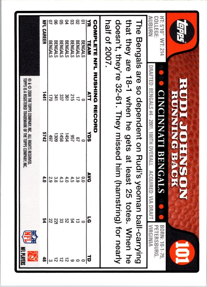 2008 Topps - Rudi Johnson #101 | eBay