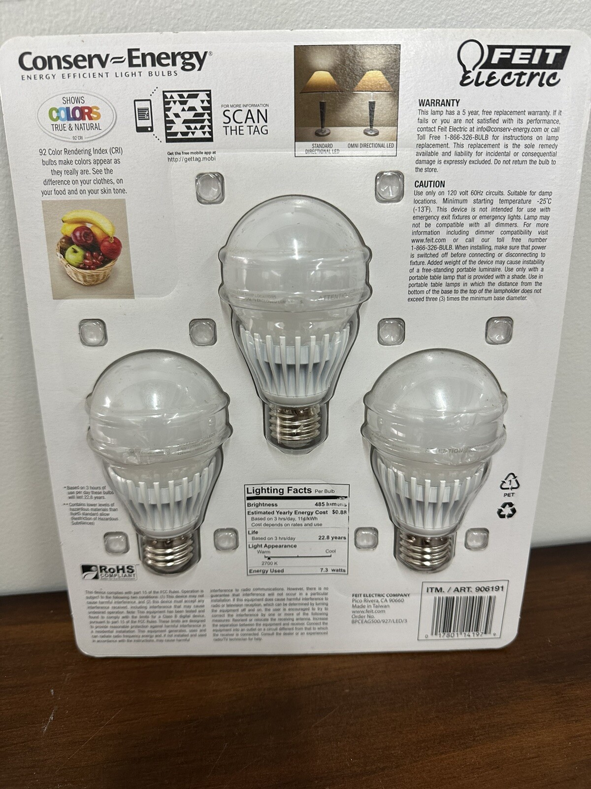 3-pack Feit Omni Directional 485 Lm A19 LED Dimmable Light Bulbs 40 ...