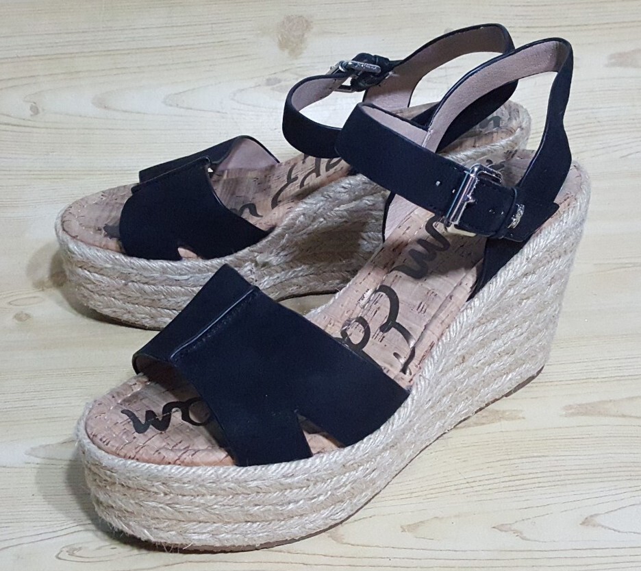 Sam Edelman Wedge Platform Black Leather Ankle Strap … - Gem