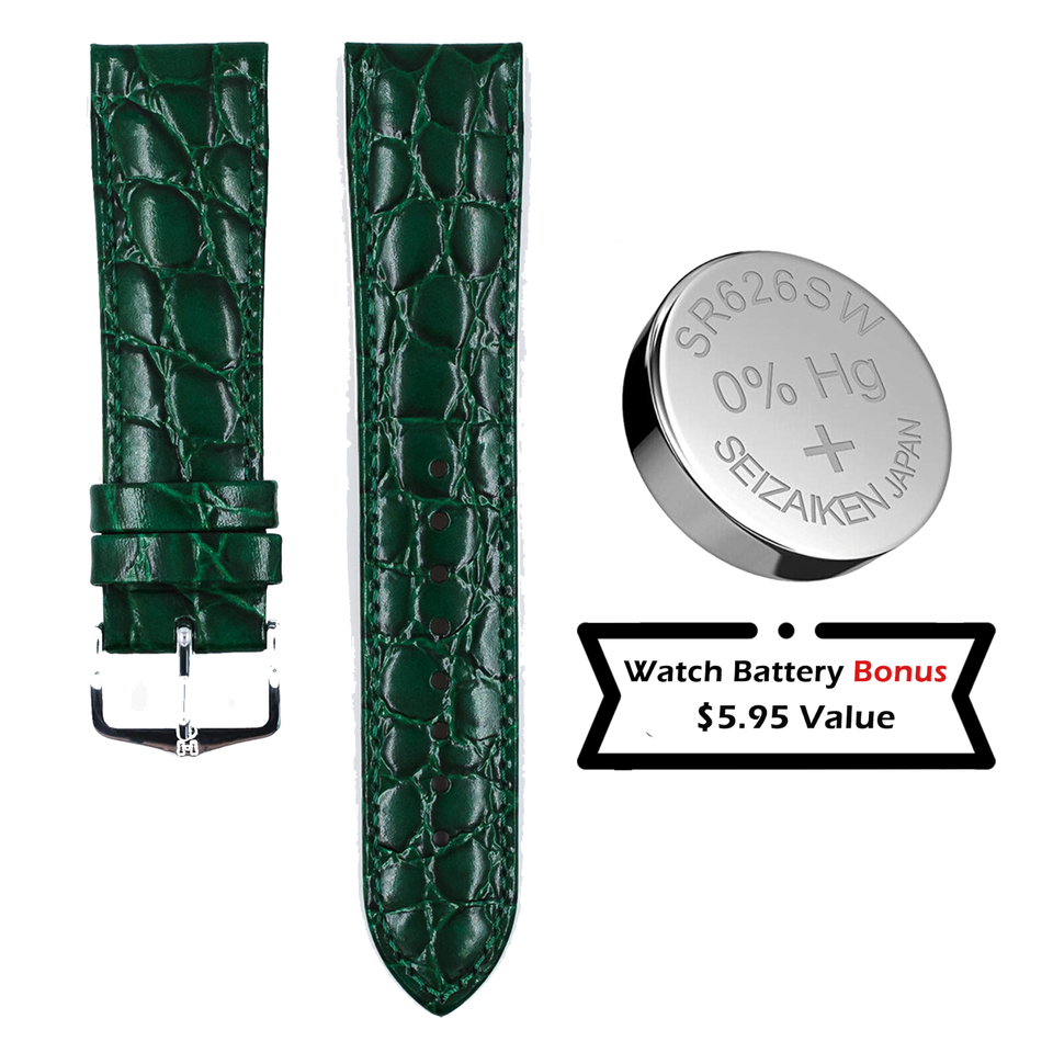 HIRSCH Crocograin Calf Leather Watch Strap-Stainless Steel Buckle+Bonus ...