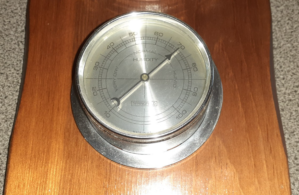 Vintage Springfield Wood Barometer Thermometer Humidity Weather Station ...