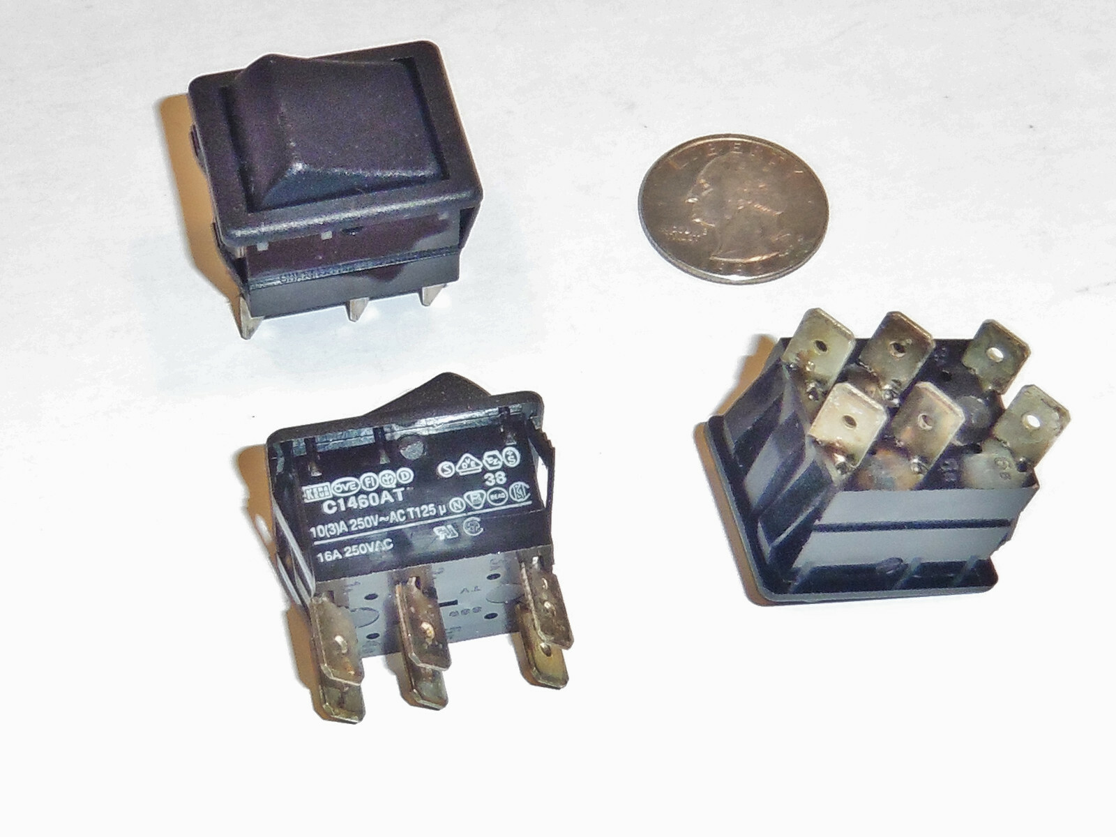 QTY. 3 Rocker Switch 6 Pin 2 Position DPDT 16A/250VAC Arcolectric ...