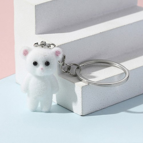 1pc Cute Resin Flocking Little Bear Keychain Animal Key Ring Keys ...