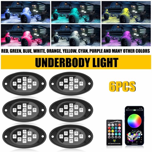 6 Pods LED RGB Rock Lights Kit Underbody Light Neon Bluetooth App ...