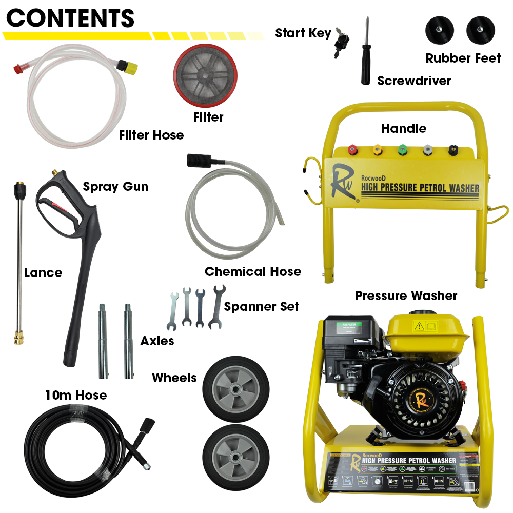 RocwooD Petrol Pressure Washer 3950 PSI 7HP ELECTRIC START Jet Power ...