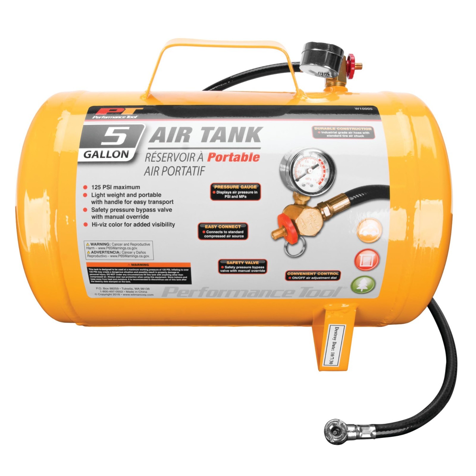 Performance Tool W10005 Hi-Viz 5-Gallon Portable Air Tank for Tires