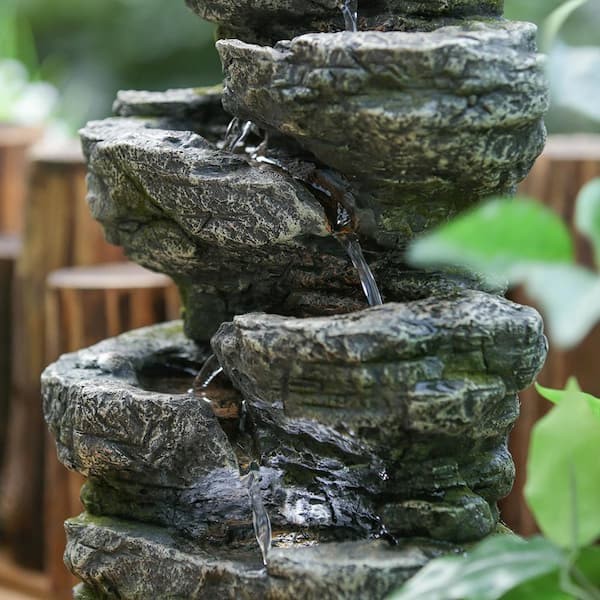 14 in. Indoor Outdoor Rock Waterfall Fountain Polyresin Water Feature ...