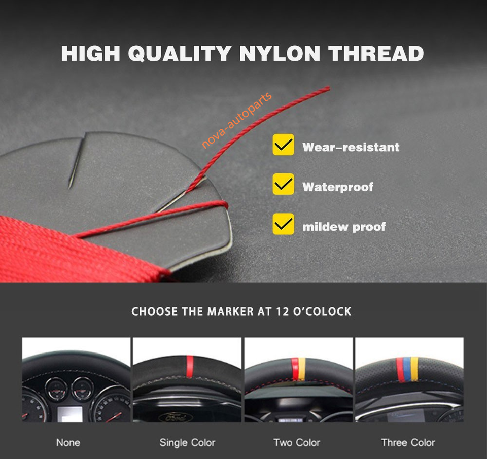 Alcantera Red Stripe Steering Wheel Cover Wrap for BMW E90 E91 E92 E93 ...