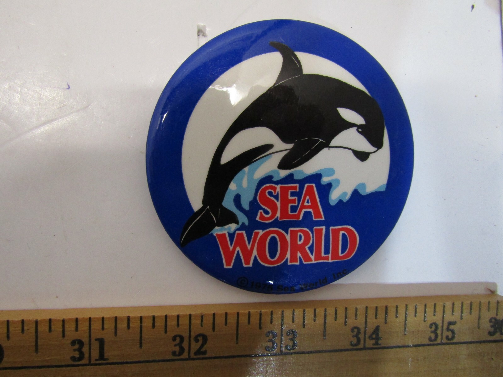 OLD VINTAGE SEA WORLD SHAMU WHALE KILLER WHALE PIN BACK BUTTON ...
