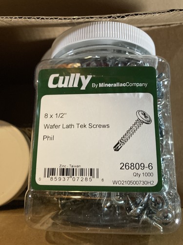 1000 Cully 8 x 1/2” Wafer K-Lath Tek Screws Phillips Head Self Tapping ...