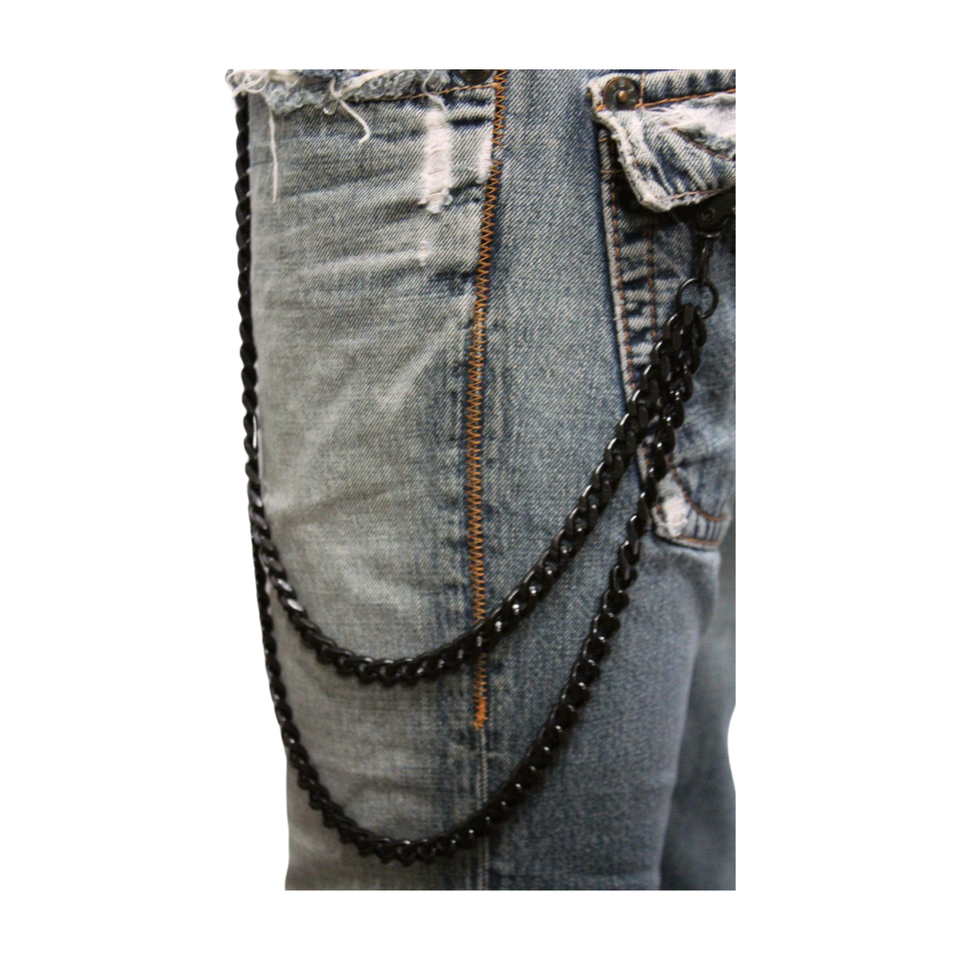 New Men Women Black Chunky Metal Long Wallet Chain KeyChain 2 Strands ...