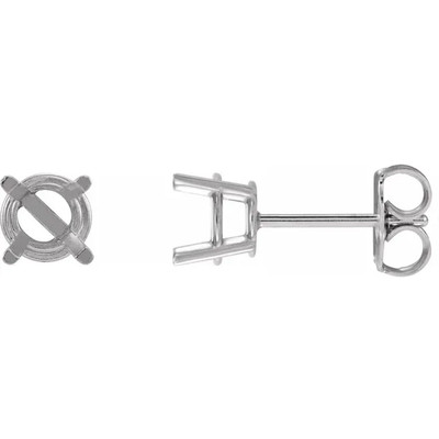 14K White Gold Round Basket Earring Mounting 4 Prong Friction Back | eBay