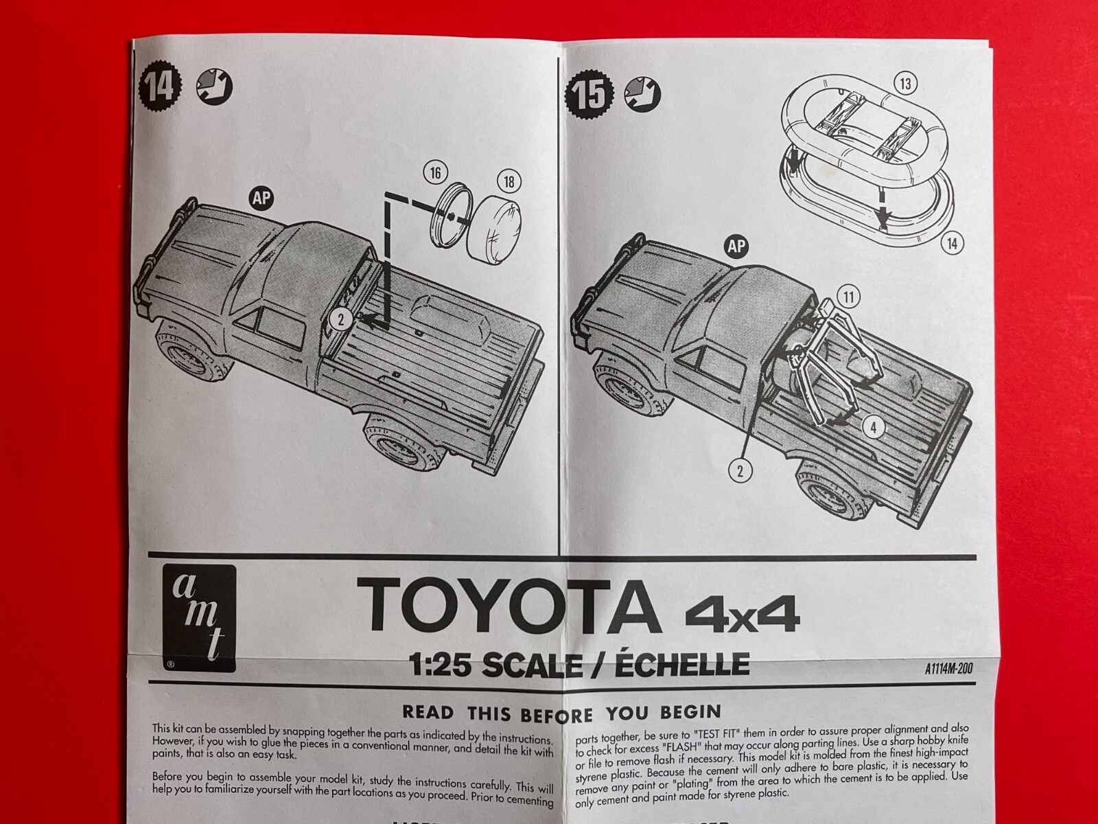 AMT- Toyota 4x4 Truck - Original Model Kit Instruction Sheet - 1/25 | eBay