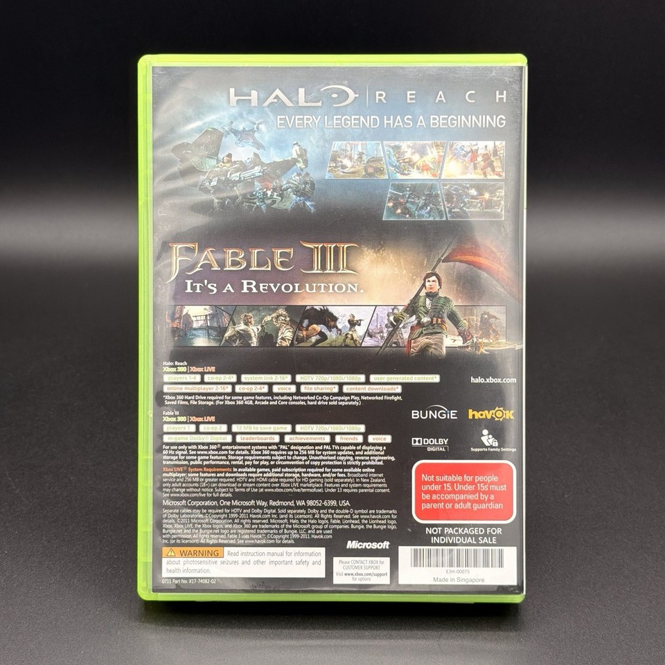 Halo Reach & Fable III 3 Double Pack Xbox 360 Game & Booklets In Great ...