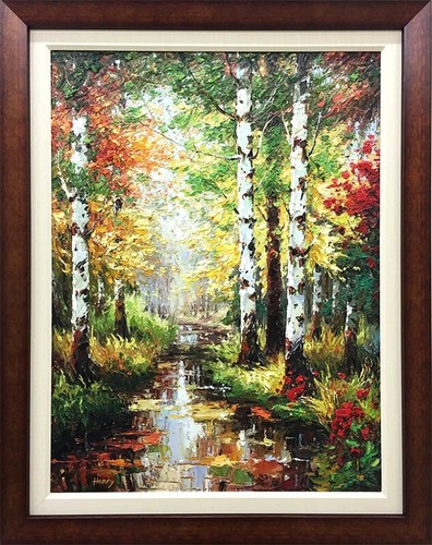 Henry "Birch Tree Path II" Large Textured Original Framed Forest ...