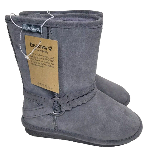 BEAR PAW Adele Gray Braid Suede Shearling Mid-Calf Boots Womens Size 6 ...